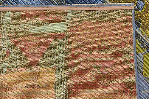 Unique Loom Outdoor Modern Collection Area Rug - Glyph (8' x 11' 4" Rectangle, Blue/ Beige)