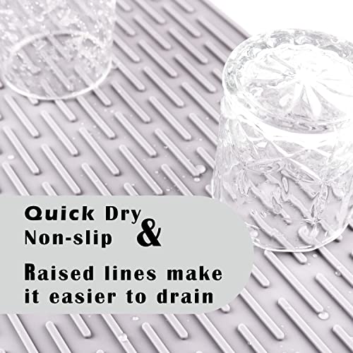 LeMuna Silicone Dish Drying Mat, Kitchen Sink Mat Non-Slip Easy Clean Heat-resistant, Dish Drainer Mat for Kitchen Counter, Sink, Refrigerator or Drawer liner (12" x 16")