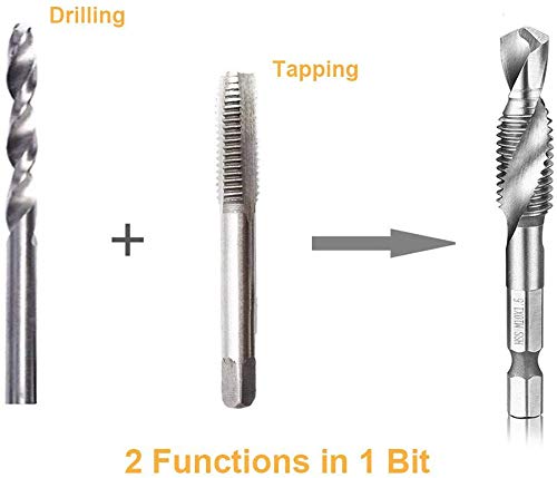 Combination Tap Drill Bit Set 1/4-Inch Hex Shank HSS Deburr Countersink Bits Kit (M3 M4 M5 M6 M8 M10)