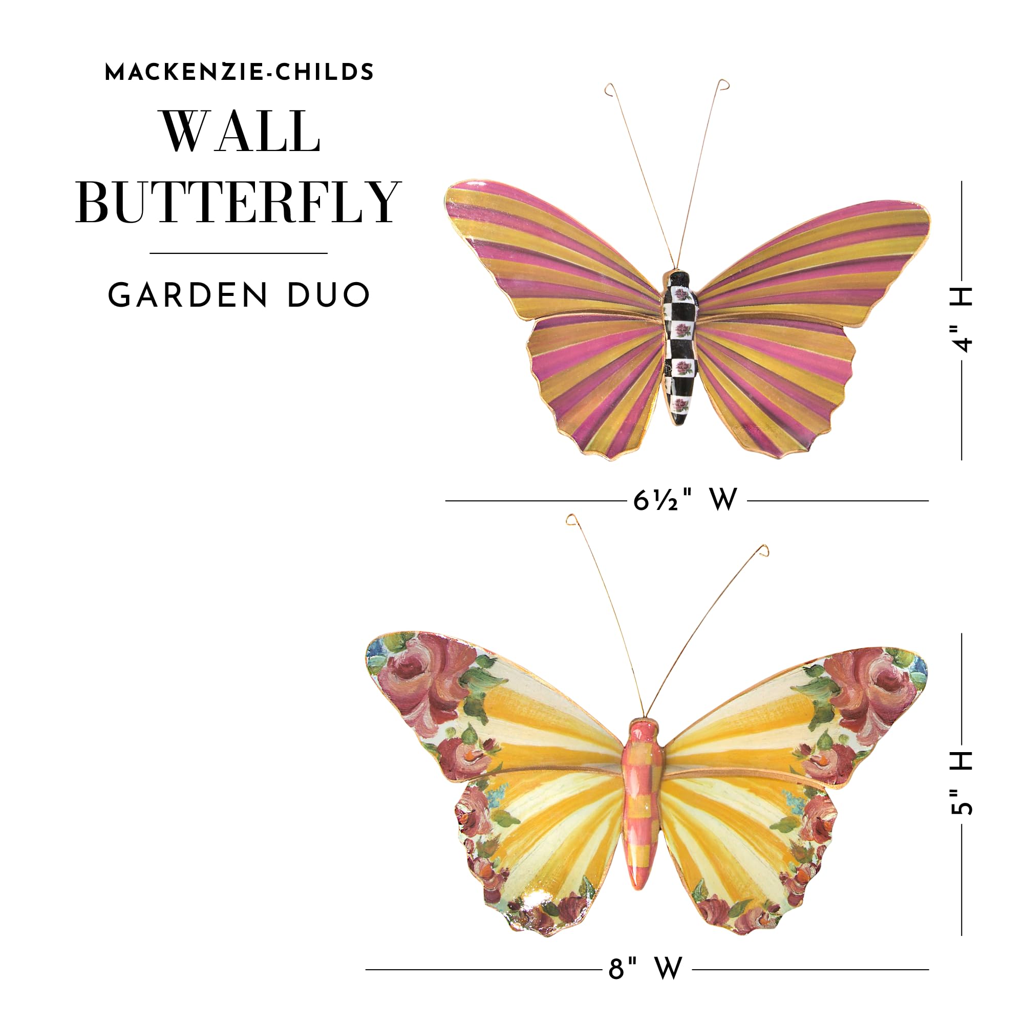 MACKENZIE-CHILDS Butterfly Duo, Hanging Butterfly Wall Decor, Garden Butterflies, Set of 2