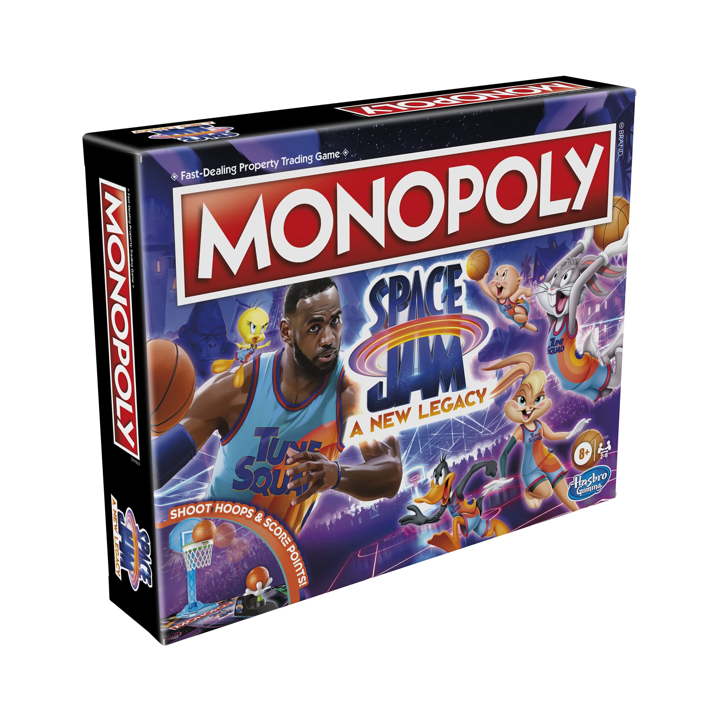 Monopoly: Space Jam A New Legacy Edition Family Board Game, Strategy Game, Kids Ages 8 and Up, Lebron James Space Jam Game, Shoot Hoops