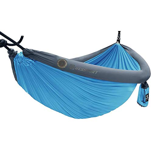 Bessport Inflatable Camping Hammock with 2 Tree Straps, Double & Single Portable Hammock, 210T Nylon Hanging Hammocks for Backpacking, Travel, Beach, Backyard, Patio, Hiking (Grey