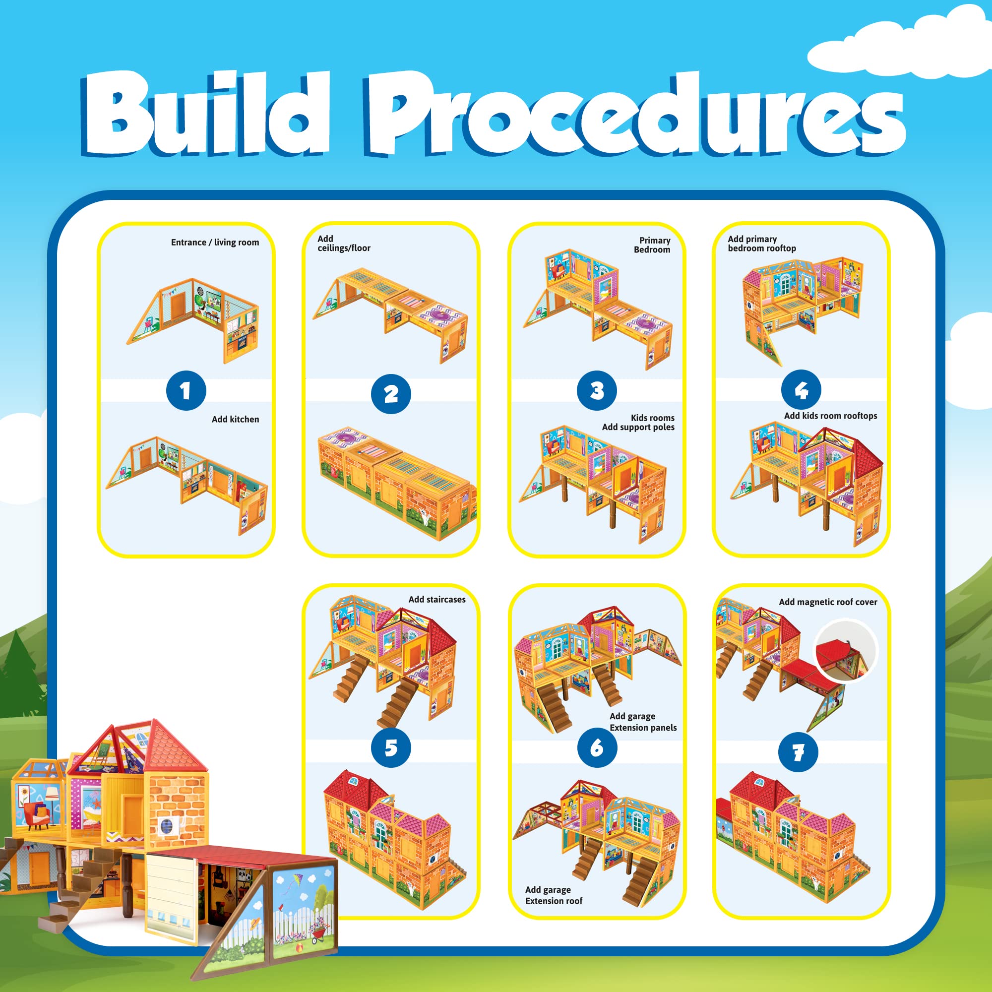 Playmags Magnetic Tiles Building Set, Dollhouse Pretend Play Toy, Creativity and Educational Magnet Blocks Stem Toys, Imaginative Birthday Gift for Kids Ages 3+