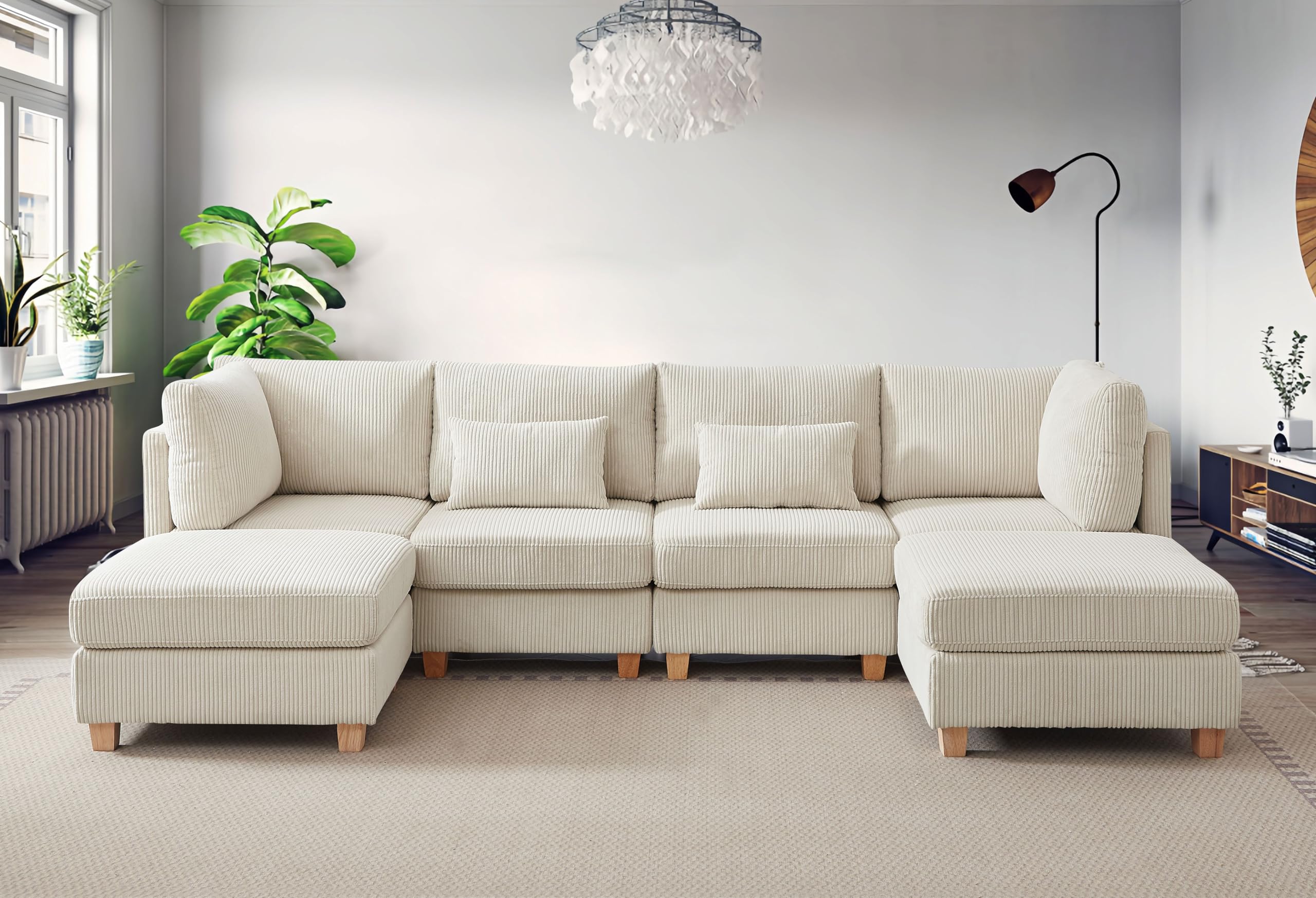 Dagniwak Convertible Sectional Sofa,U-Shaped Couch,Freely Combinable Sofa Modules, Corduroy Fabric, with High Supportive and Soft Sponges, for Living Rooms, Apartments and Offices (Beige)