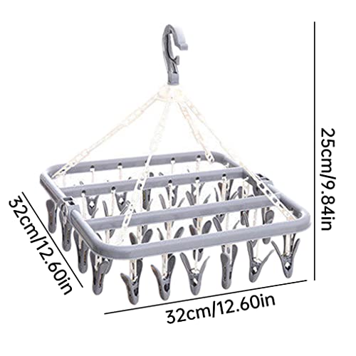 Gcroet Sock Dryer Folding Clothes Drying Rack Rotatable Plastic Underwear Hanger with 32 Windproof Clips Sock Dryer,Sock Hanger,Clothes Drying Hanger,Folding Sock Hanger,Clothes Drying Rack Clips