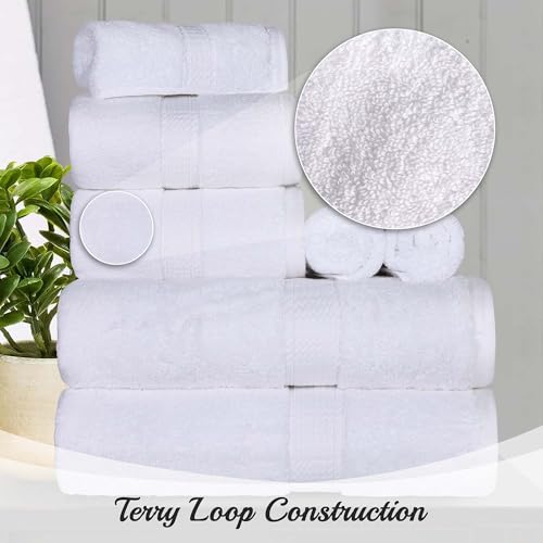 Superior Egyptian Cotton Pile Face Towel/Washcloth Set of 6, Ultra Soft Luxury Towels, Thick Plush Essentials, Absorbent Heavyweight, Guest Bath, Hotel, Spa, Home Bathroom, Shower Basics, White