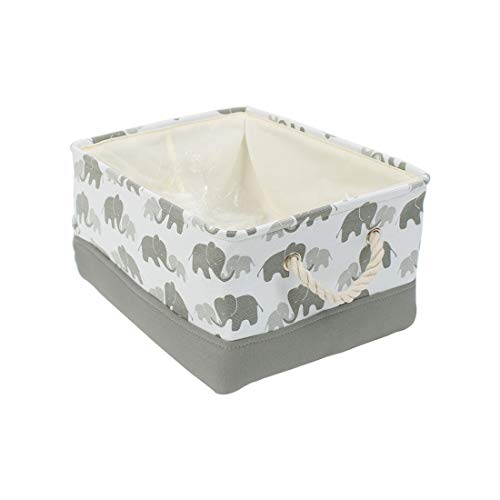 uxcell Storage Basket Bin with Cotton Handles, Fabric Storage with Drawstring Closure for Clothes Towel Toys Organizer,Laundry Basket for Home Shelves Closet Gray Medium