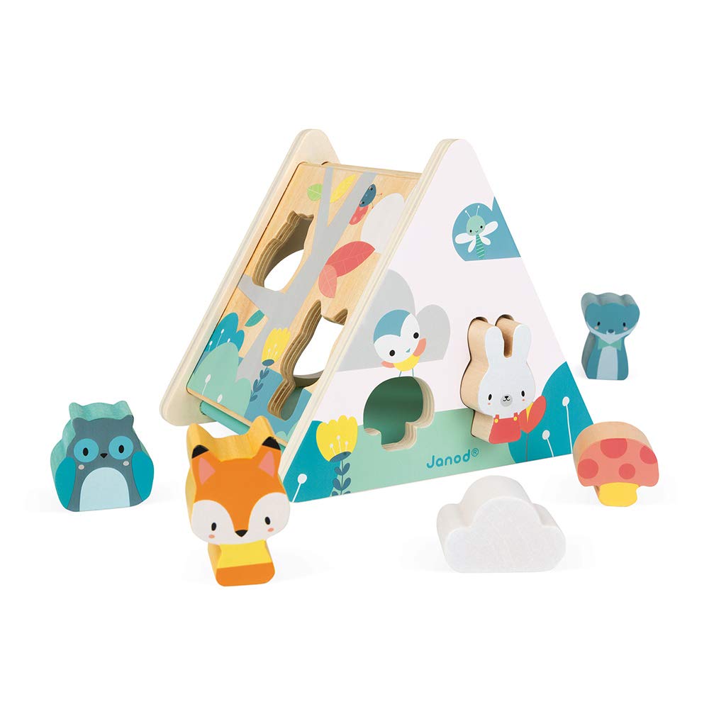 Janod - Pure Wooden Shape Sorter - Early Learning Toy - 6 Pieces Included - Handling and Building - Water-Based Paint - from 18 Months Old, J05150