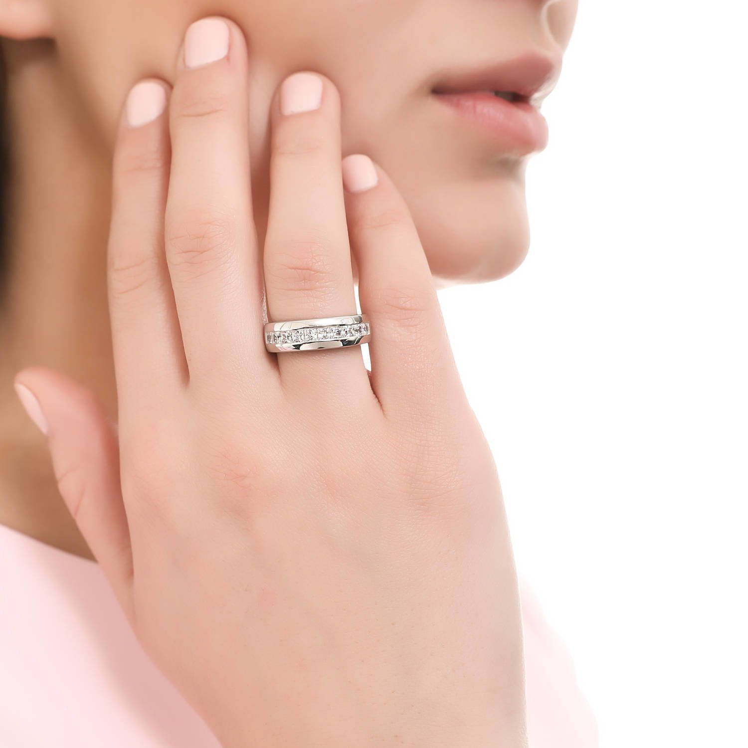 BERRICLE Sterling Silver Wedding Rings Channel Set Princess Cut Cubic Zirconia CZ Half Eternity Ring for Unisex, Rhodium Plated Size 11
