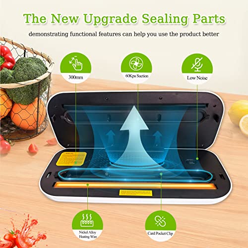 Sifxouped Vacuum Sealer Machine,20 Pcs Vacuum Sealer Bag,Led Display Vacuum Sealers,Household Small Vacuum Sealing Machine,Suitable for Dry, Moist,Oily and Soft Food Storage (White)