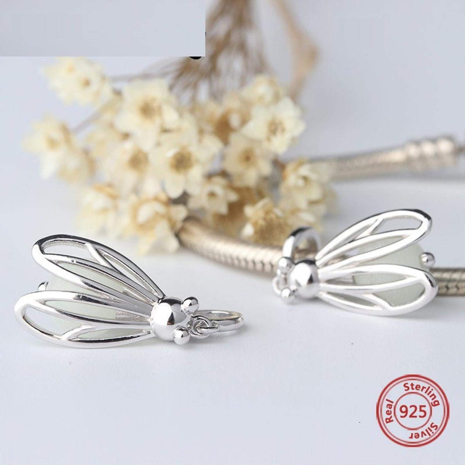 Bolenvi Luminous Firefly Glow in The Dark 925 Sterling Silver Charm Bead Pendant for Pandora & Similar Charm Bracelets or Necklaces