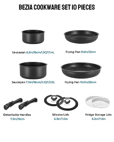 Induction Cookware Set 10 Pieces, Nonstick Pots and Pans Set with Detachable Handles, for All Hobs, Stackable Design, Dishwasher/Oven Safe