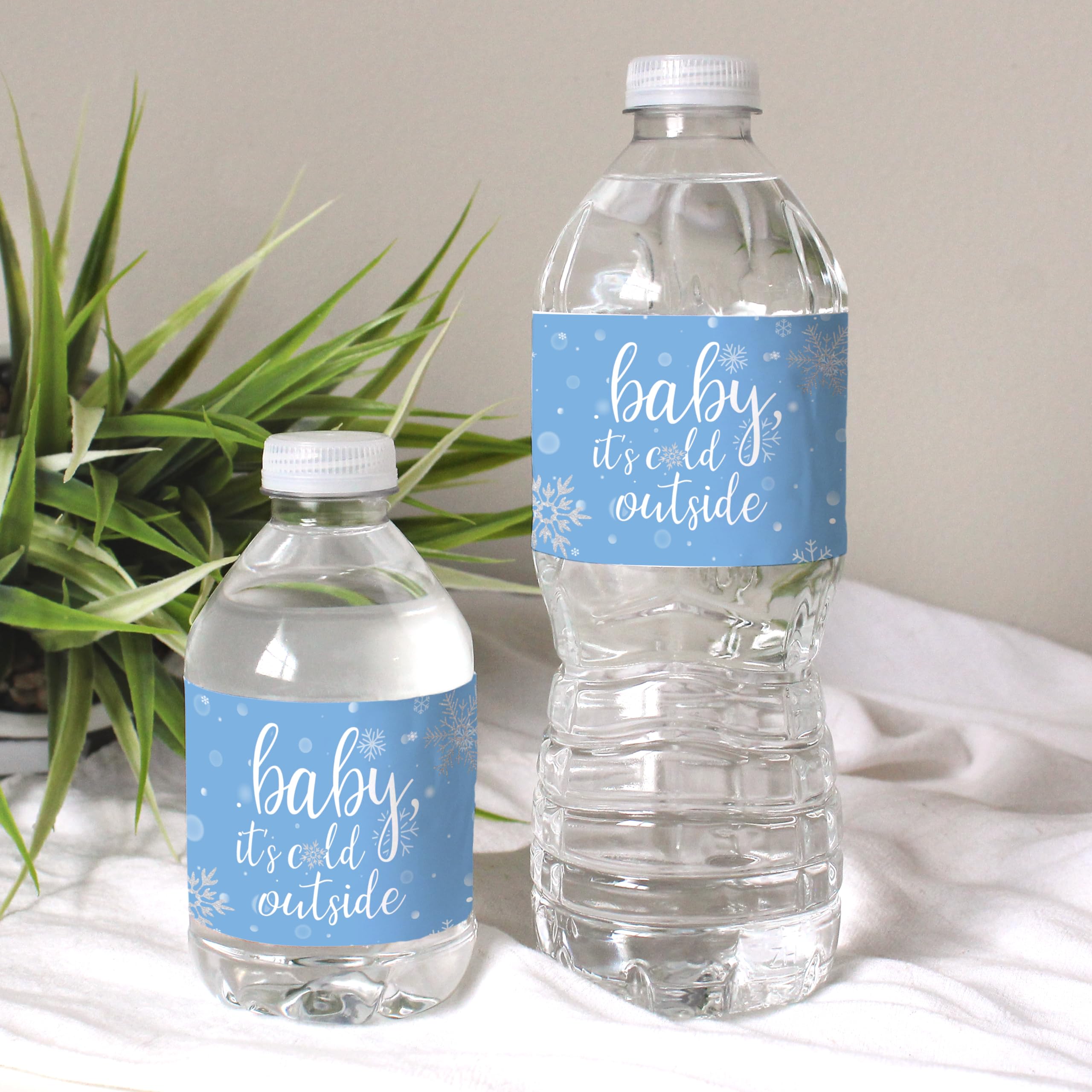 Blue Little Snowflake Winter Baby Shower Water Bottle Labels - Baby It's Cold Outside - 24 Stickers