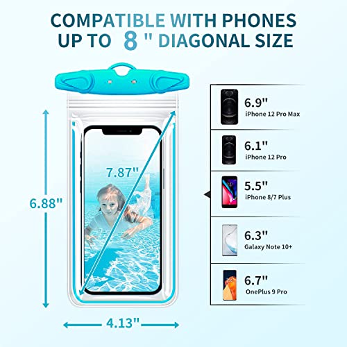 Universal Waterproof Phone Pouch, 4 Pack Waterproof Phone Case Dry Bag with Neck Strap Luminous Ornament for Water Games Protect iPhone 14 13 12 11 SE Pro Max Plus Galaxy S22 S21 Google Note up to 8"