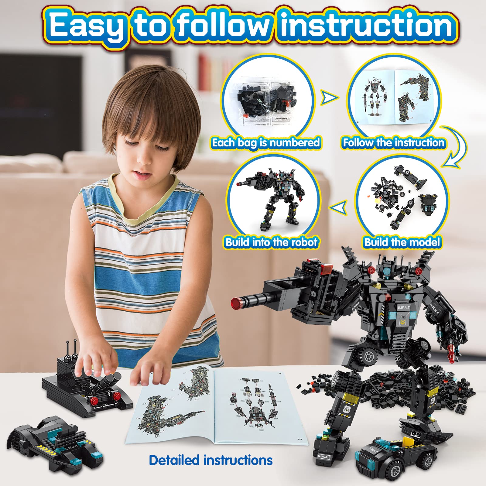 HISTOYE 35-in-1 832 PCS STEM Robot Building Kit for Kids 8-12 Erector Sets for Boys Age 8-12 Engineering Building Blocks STEM Projects Toys for 6 7 8 9 10 11 12+ Year Old Boys Girls