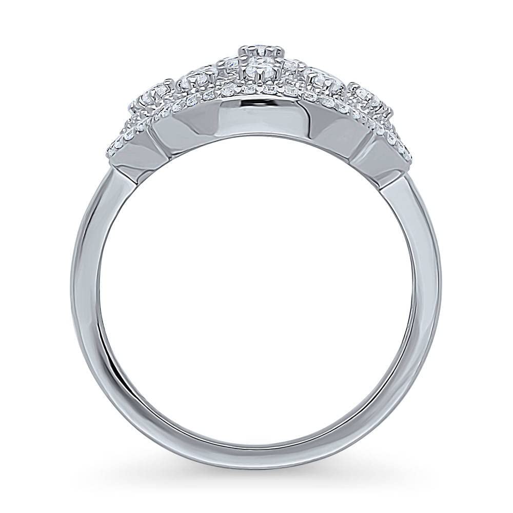 BERRICLE Sterling Silver Flower Cubic Zirconia CZ Statement Navette Cocktail Fashion Ring for Women, Rhodium Plated Size 8