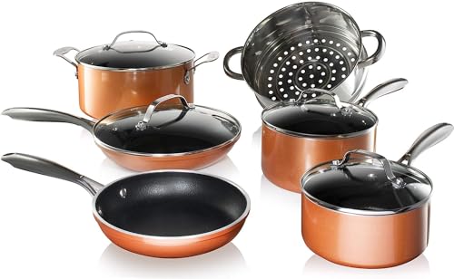 GOTHAM STEEL 10 Pc Copper Pots and Pans Set Non Stick Cookware Set, Kitchen Cookware Sets, Pot and Pan Set, Pot Set, Non Toxic Cookware Set, Frying Pan Set, Dishwasher Safe