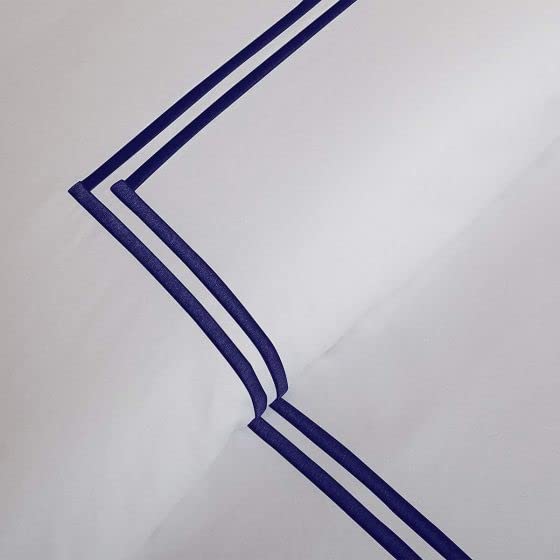 Dainty Homes Two Lines Silky Embroidered = on White Baise Navy Blue Color 500 TC 100% Egyptian Cotton 3 Pieces Duvet Cover with Pillow Shams Olympic Queen Size