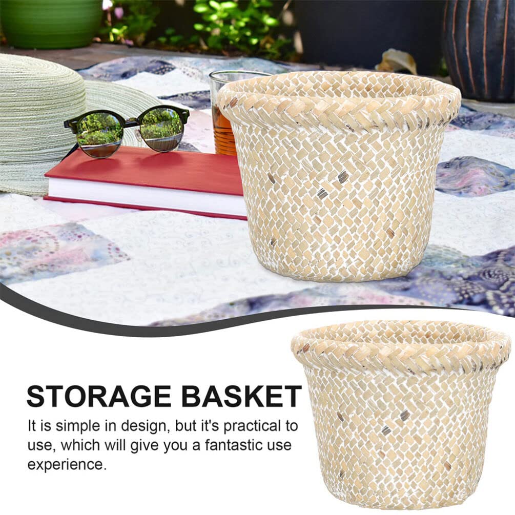 DOITOOL Rattan Trash Can Wicker Waste Basket Natural Garbage Bin Vintage Trash Buckets Laundry Hamper Storage Baskets Plant Pot 7inch X 5.5 inch