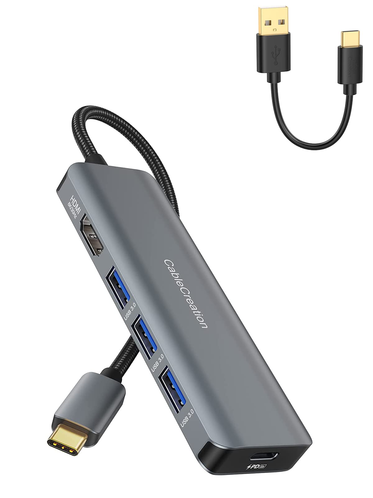 CableCreation 8K HDMI USB C Hub Bundle with USB C to USB Cable Short