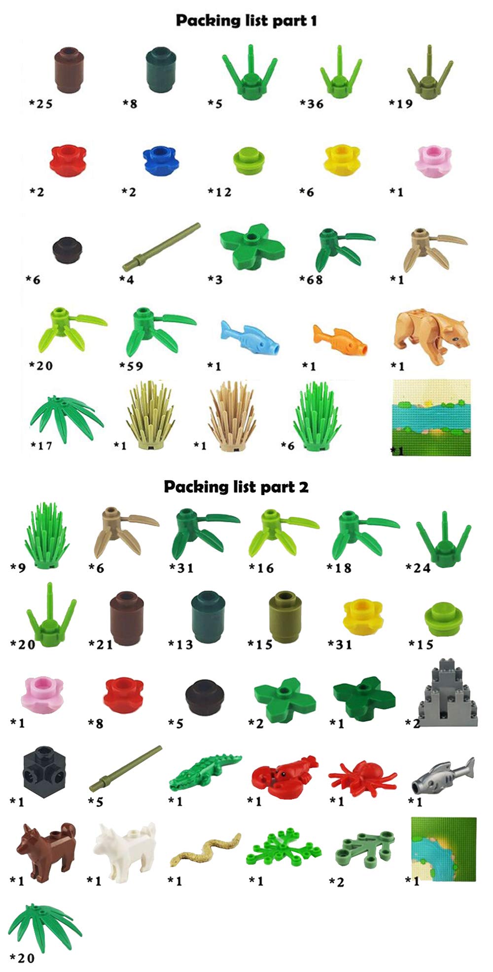Forest Garden Building Sets Parts,Plants Trees Flowers Scenery Accessories Animals Building Bricks Toy Set for Boys Girls Kids 6+ Gifts(2 Pieces 10" Base Plates)