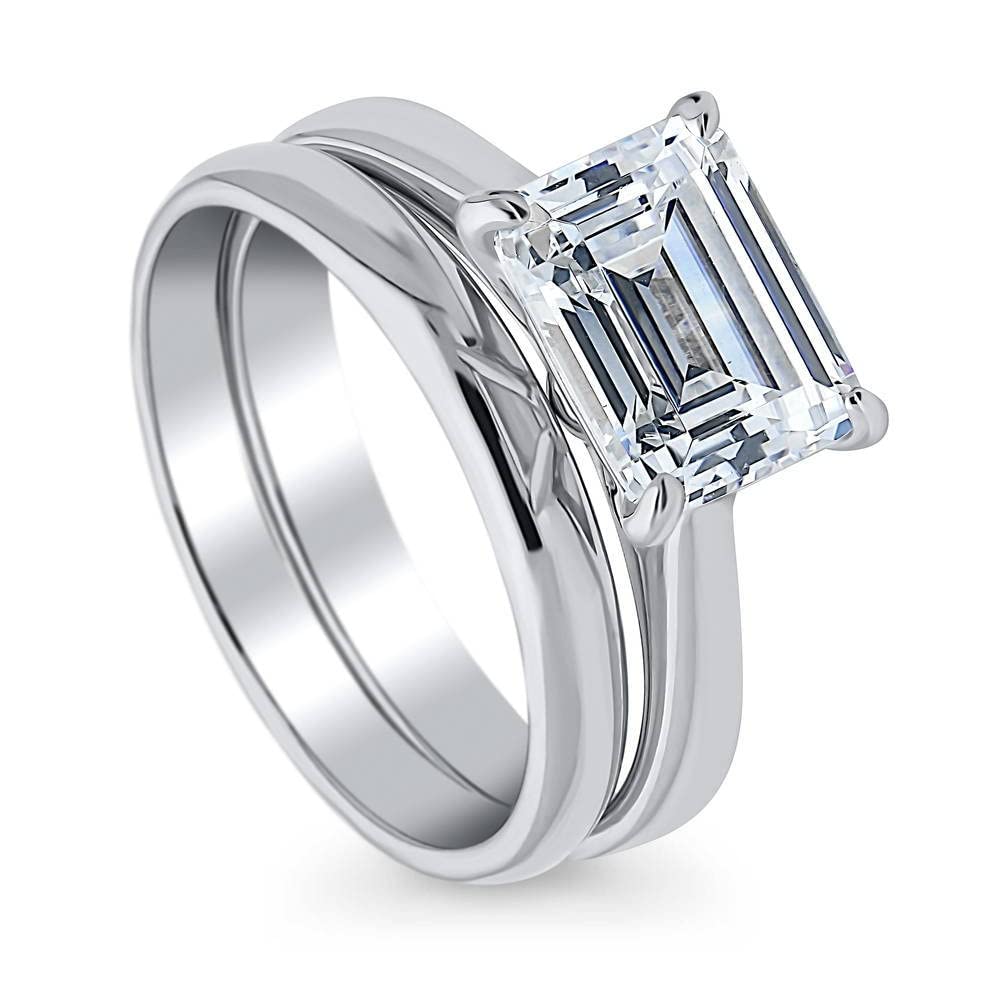 BERRICLE Sterling Silver East-West Wedding Engagement Rings Cubic Zirconia CZ Solitaire Ring Set for Women, Rhodium Plated Size 6