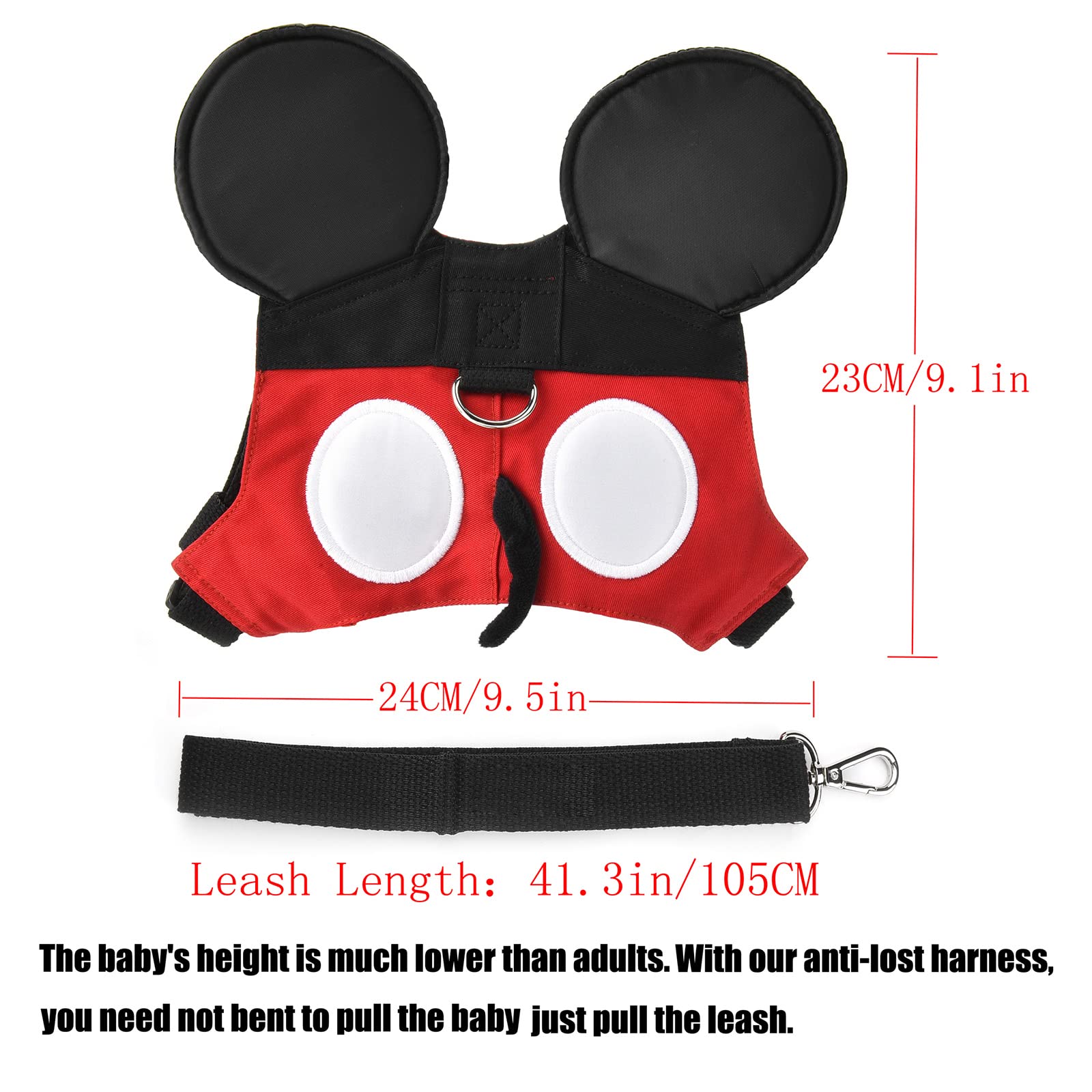 Toddler Leash & Harness, Yimidear Child Anti Lost Leash Baby Cute Safety Harness Belt Strap Hold Kids Close While Walking for Boys and Girls(Red)