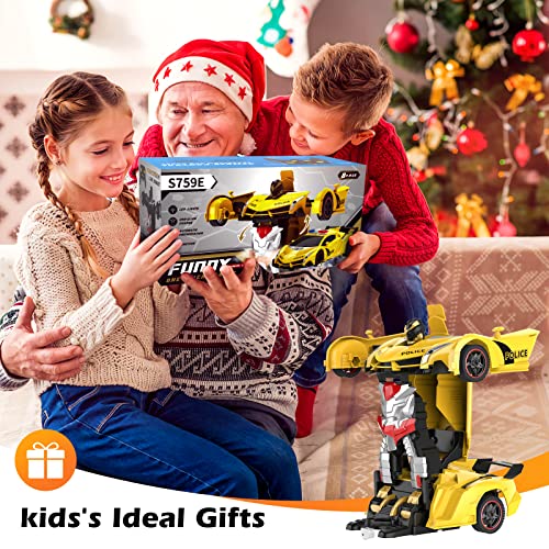 Febyhim Remote Control Car, Transform Robot RC Car with One-Button Transforming 360 Degree Rotation Drifting, 1:18 Scale Police Car Ideal Xmas and Birthday Gift Toys for 8+ Year Old Boys/Girls
