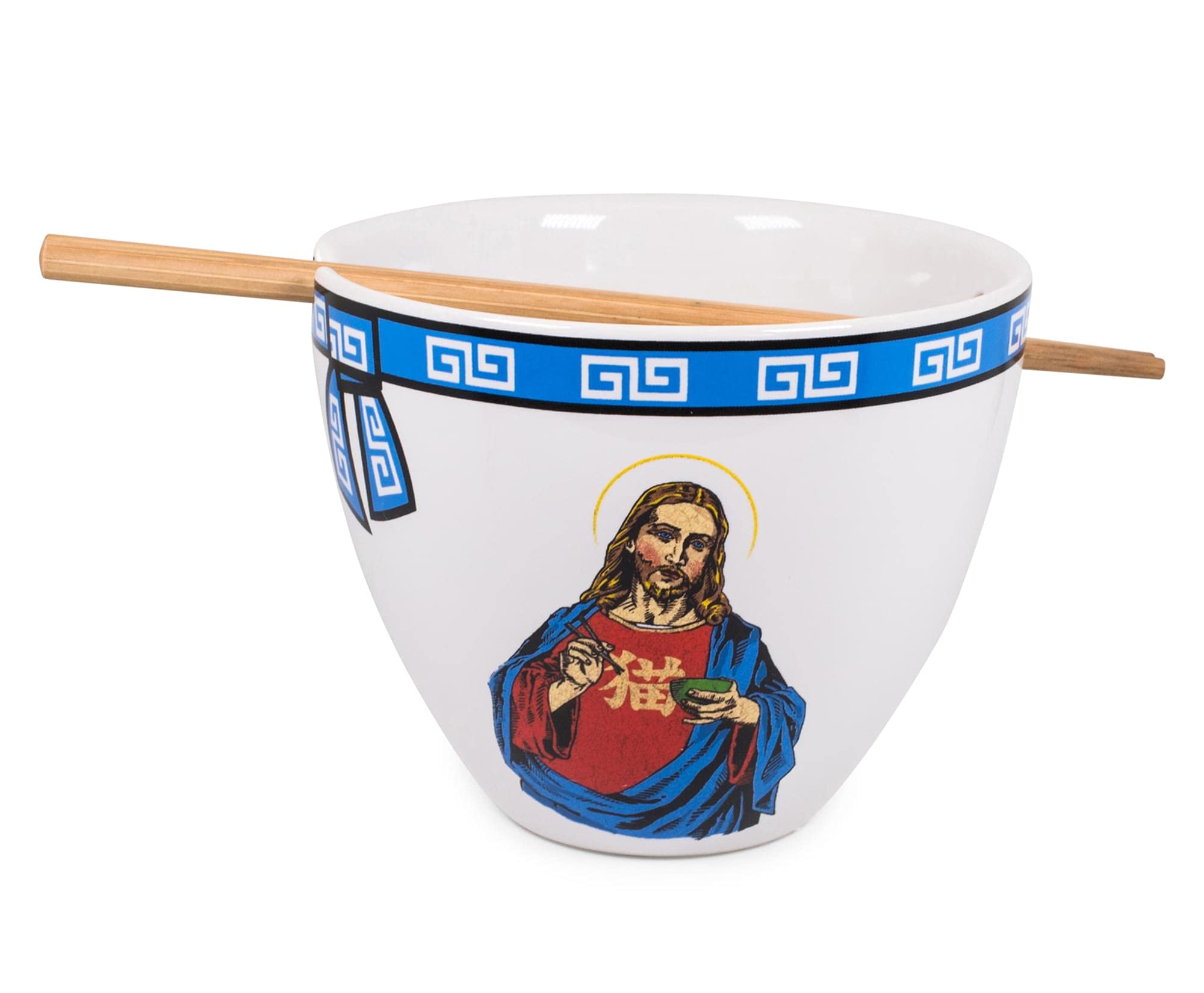 Bowl Bop Jesus Can I Get A Ramen? Japanese Ceramic Dinnerware Set | Includes 16-Ounce Ramen Noodle Bowl and Wooden Chopsticks | Asian Food Dish Set for Home & Kitchen | Funny Religious Gifts