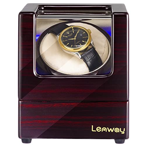 Lenway Watch Winder Super Quiet, Automatic Watch Winder Four Rotation Modes,Battery Operated or Ac,with Led Light,Watch Winder for Rolex, High-End Piano Paint Baking Process Single Watch Winder