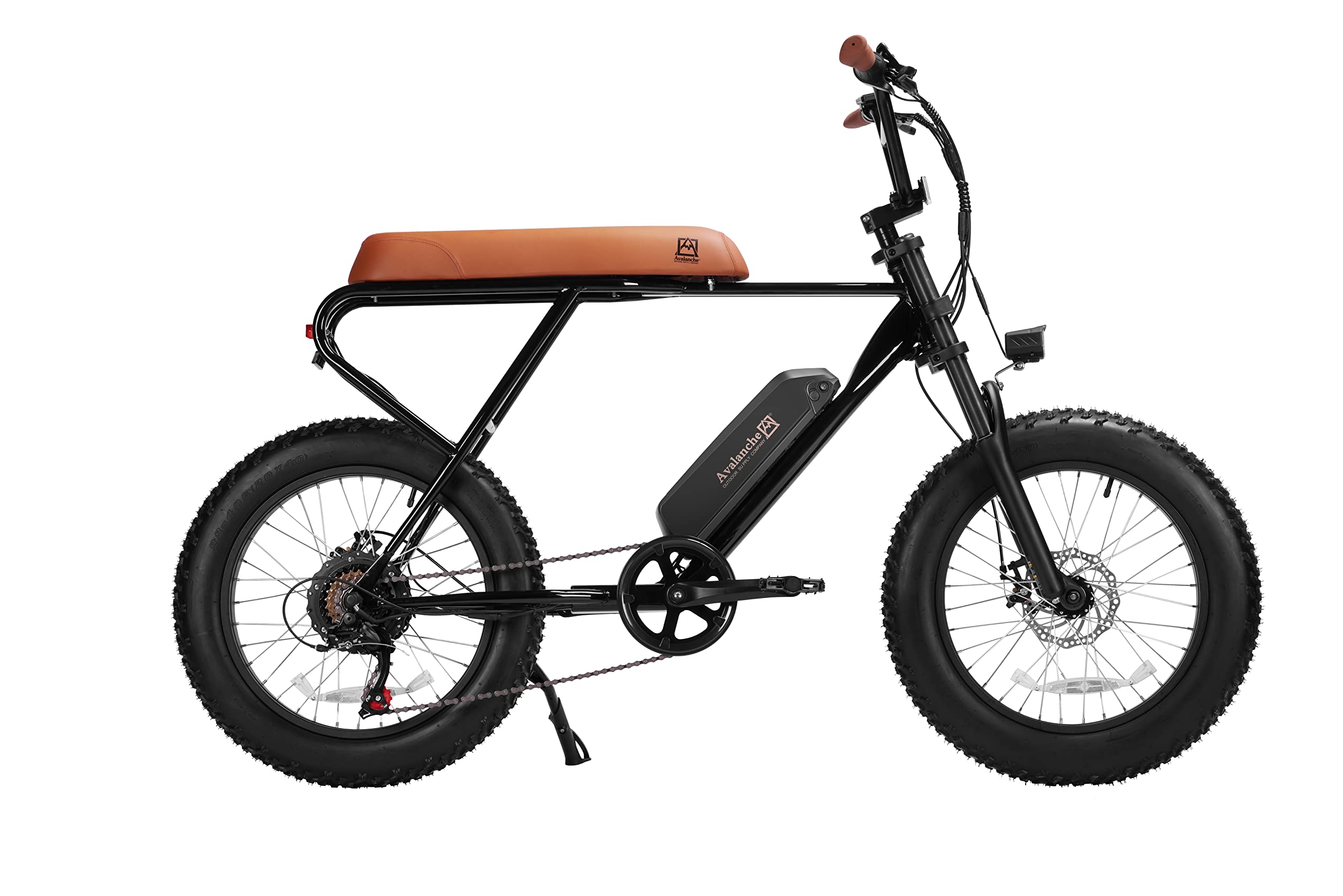 Avalanche Big Bear Electric Bike, 4-Inch Wide Tires, Shimano 6-Speed E-Bike, Black, M / 5`4″-6`2″