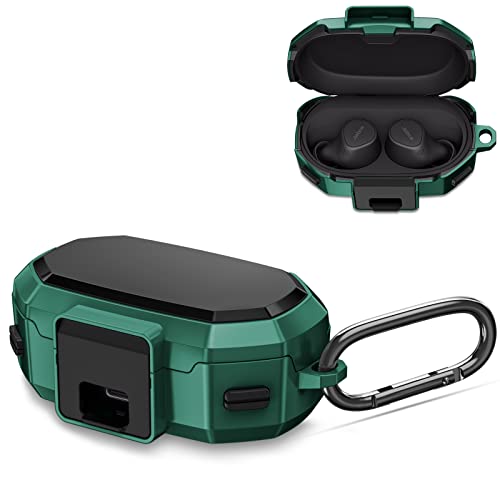 Jiunai for Jabra Elite 7 Pro Case/Elite 7 Active Case, Secure Lock Design Shockproof Protective Bumper Corner Protection Portable Matte Case with Carabiner for Jabra Elite 7 Pro Elite 7 Active Green