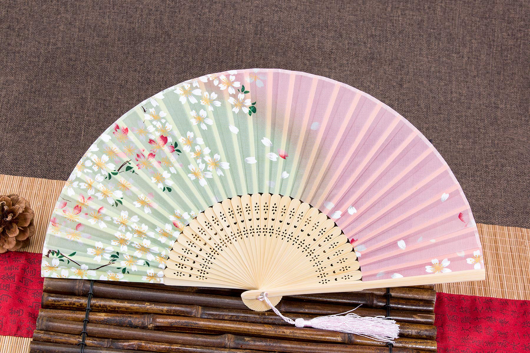 BingGoGo Hand Fan Women Folding Hand Held Silk Fan,8.27"(21cm) Hand Held Folding Fans,Chinese/Japanese Vintage Retro Style,Gift Box Packaging (Pink-3)