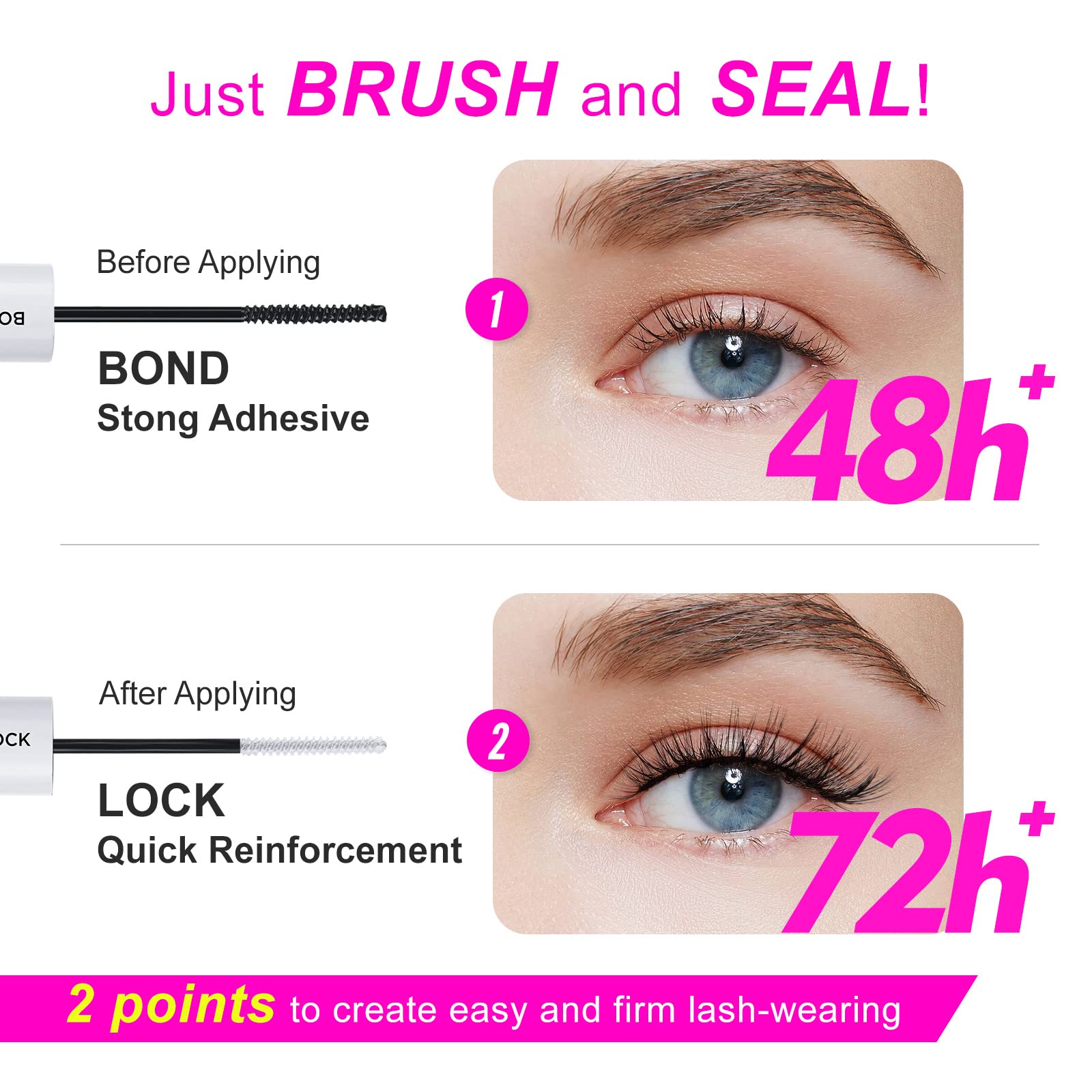CAELYMINE Lash Bond and Seal 10ml Cluster Lash Glue for Individual Lashes Super Strong Hold 48-72 Hours Waterproof, Lash Bond and Lock for Sensitive Eyes