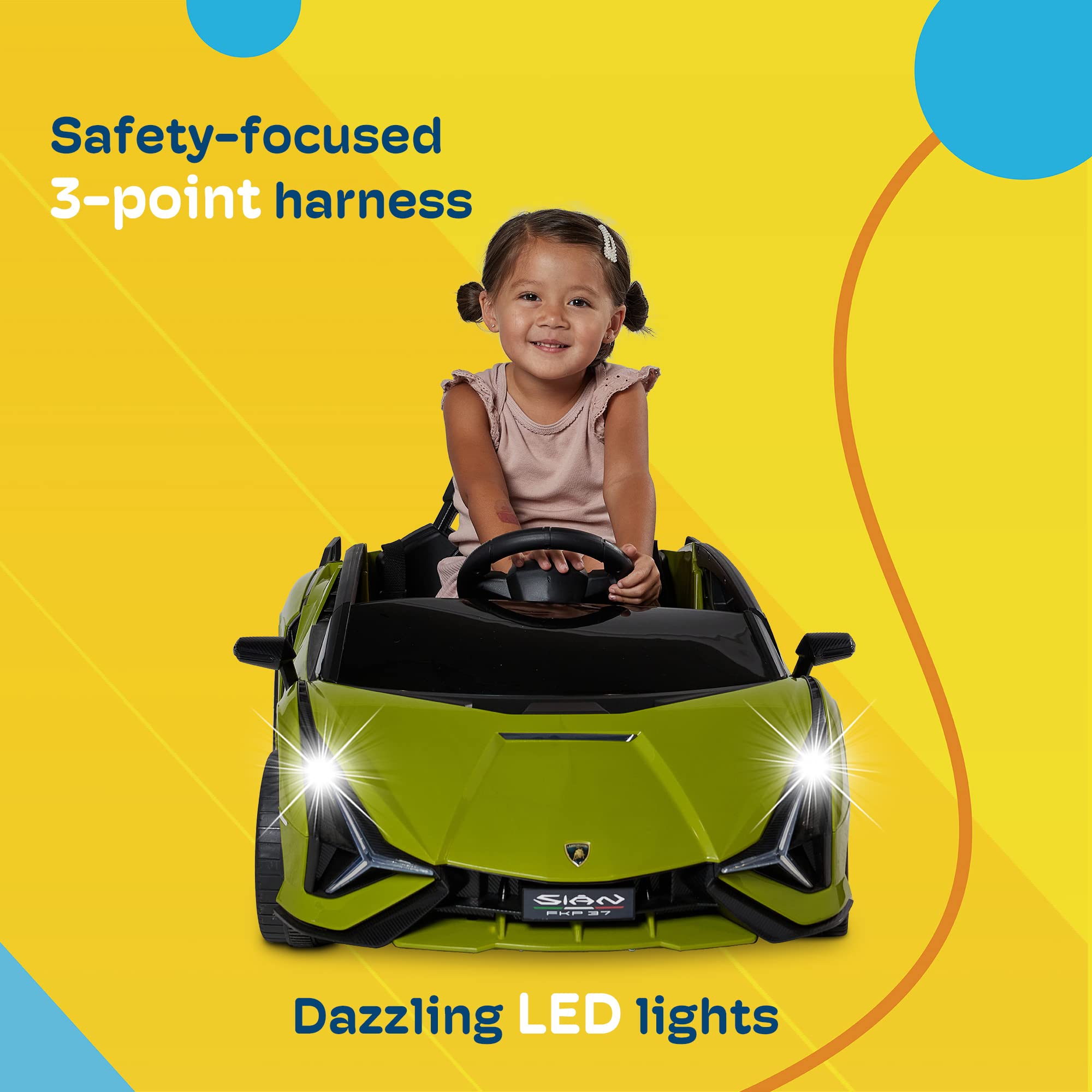 Kidzone Kids Electric Ride On 12V Licensed Lamborghini Sian Roadster Battery Powered Sports Car Toy with 2 Speeds, Parent Control, Sound System, LED Headlights & Hydraulic Doors - Pink