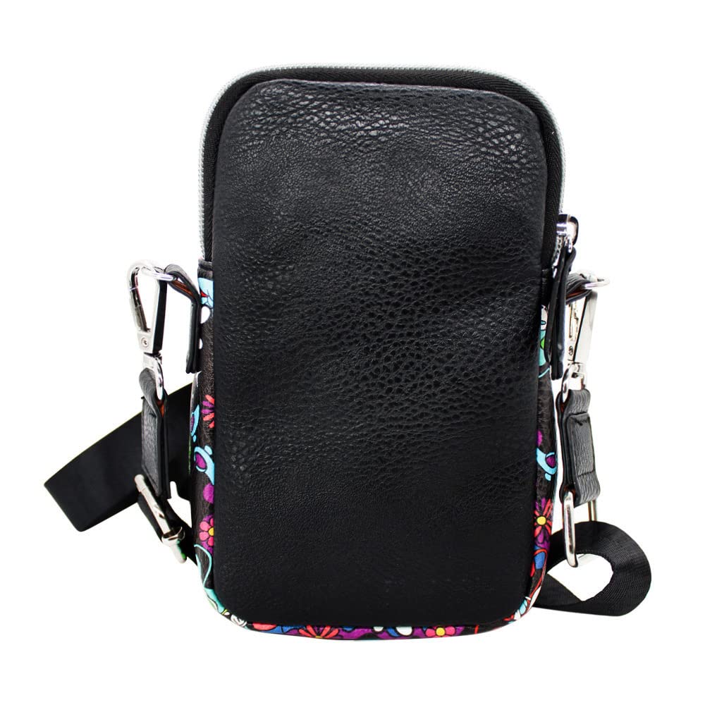 Buckle Down Wallet Phone Bag Holder-Minnie Mouse Style Dancing Pose Floral Collage Black/Multi Color