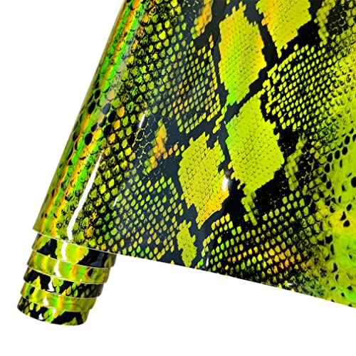 HYANG Holographic Mirror Snake Gold PU Faux Leather Sheets 1 Roll 12"X53"(30cmX135cm), Faux Leather Fabric Very Suitable for Leather Earrings, Bows, Handbag ,Sewing ,Crafts Making…