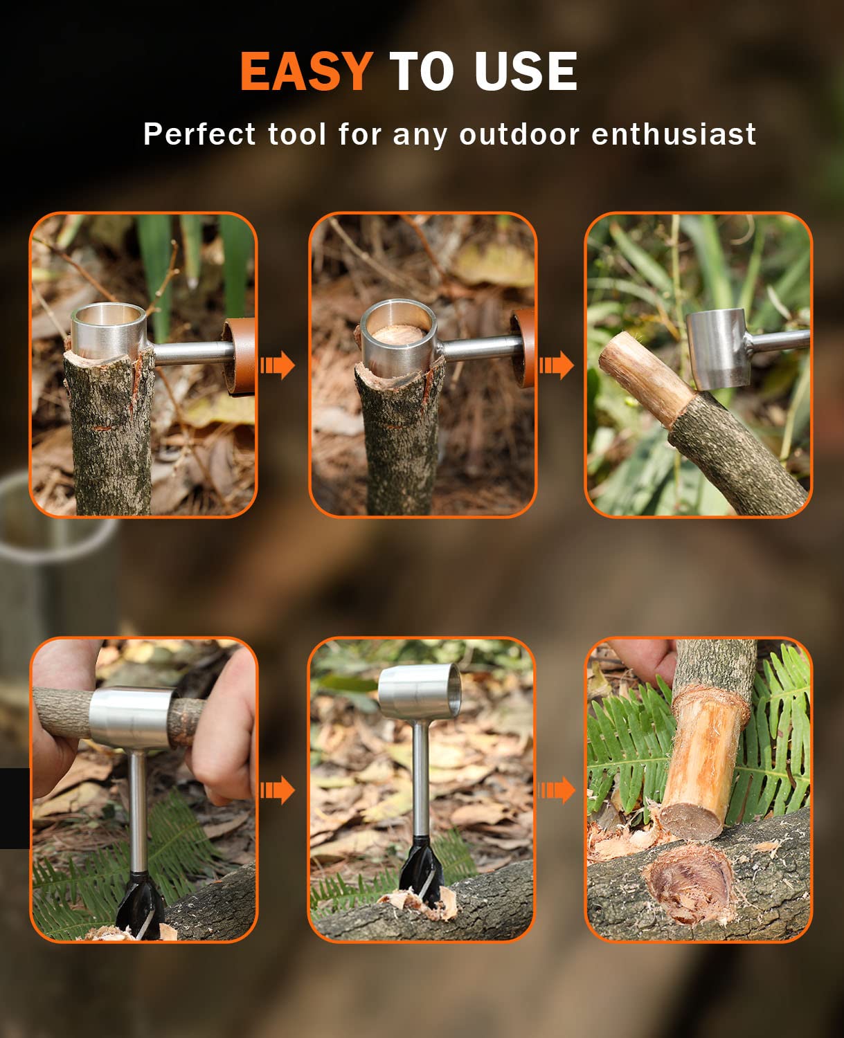 BURTOK Bushcraft Hand Auger Wrench, Heavy-Duty Scotch Eye Wood Auger, Hand Auger Wood Drill, Manual Hole Maker Multitool with Leather Case for Camping, Outdoor, Hiking