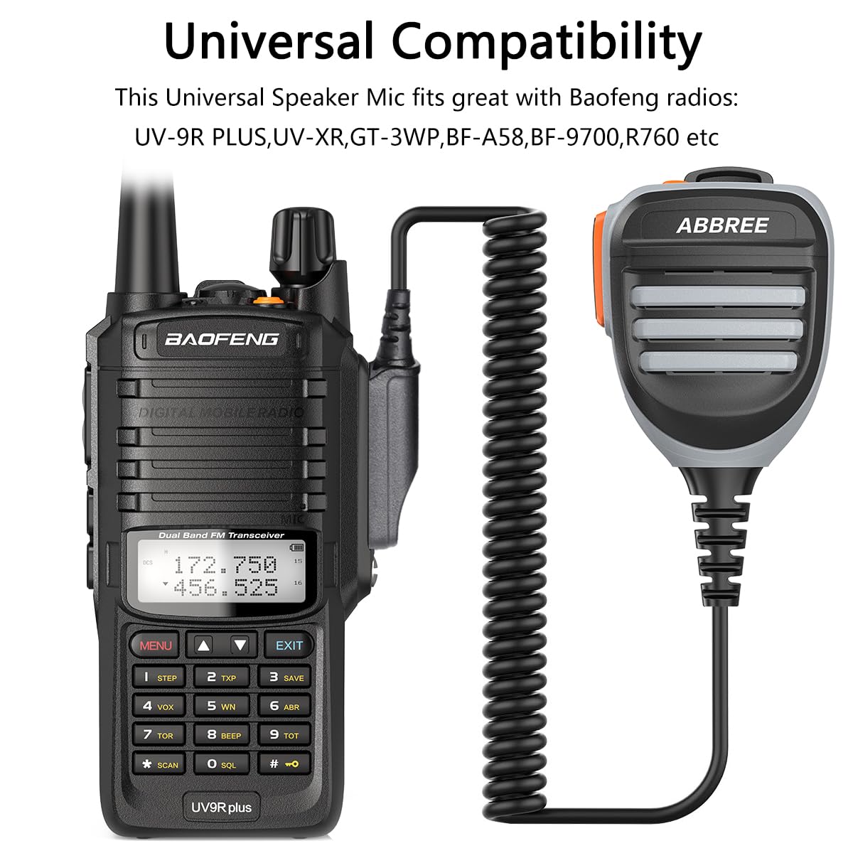 Baofeng UV-9R Plus 8W Power Walkie Talkie IP67 Waterproof UHF/VHF Dual Band Two Way Radio with Programming Cable,AR-775 Antenna,AR780 Waterproof micphone,2Pack 2200 mAh Battery etc Full Kits