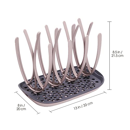 MOTHER-K Baby Bottle Drying Rack with Tray, Adjustable Holder for Baby Bottles, Pacifier and Pump Parts (Beige)