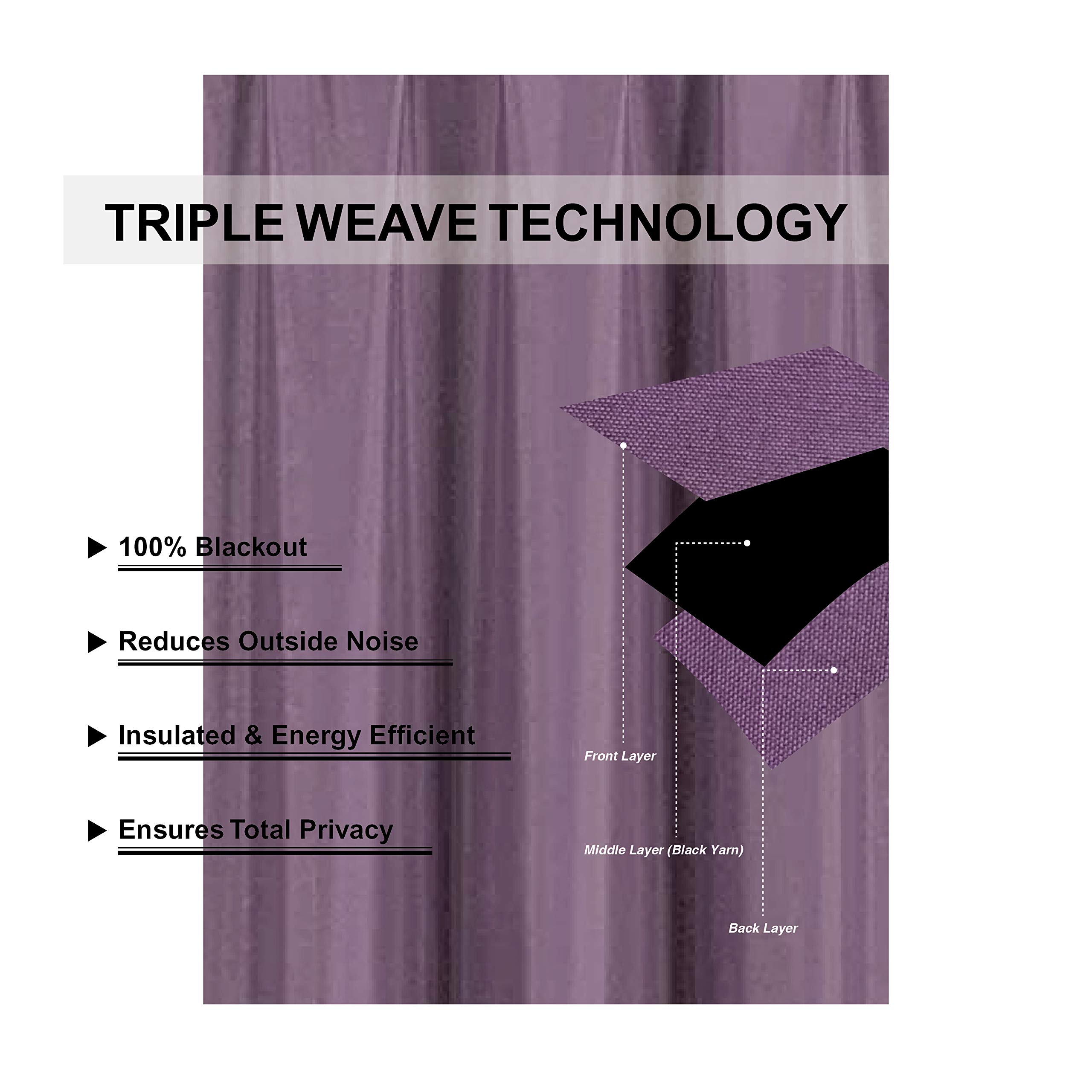 Better Home Style 3 Piece Solid Color 100% Blackout Kitchen Window Curtain Set with Tiers and Valance Solid Energy Efficient Thermal Room Darkening Drape Window Treatment # MKC (Purple)