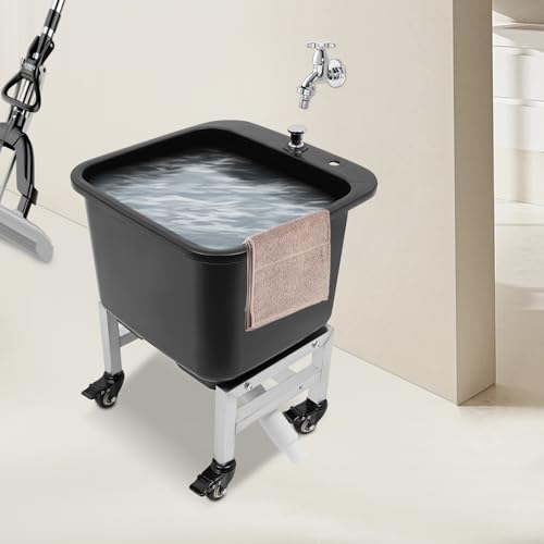 Commercial Mop Bucket on Wheels, Plastic Mobile Mopping Bucket with Drain Hole, Portable Household Mop Buckets for Balcony Kitchen Restaurant Floor Cleaning/Mopping