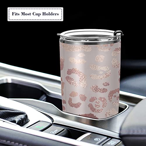 Leopard Print Cheetah Rose Gold Insulated Tumbler Cup with Straw Lid Vacuum Reusable Stainless Steel Water Bottle Coffee Travel Mug 20oz