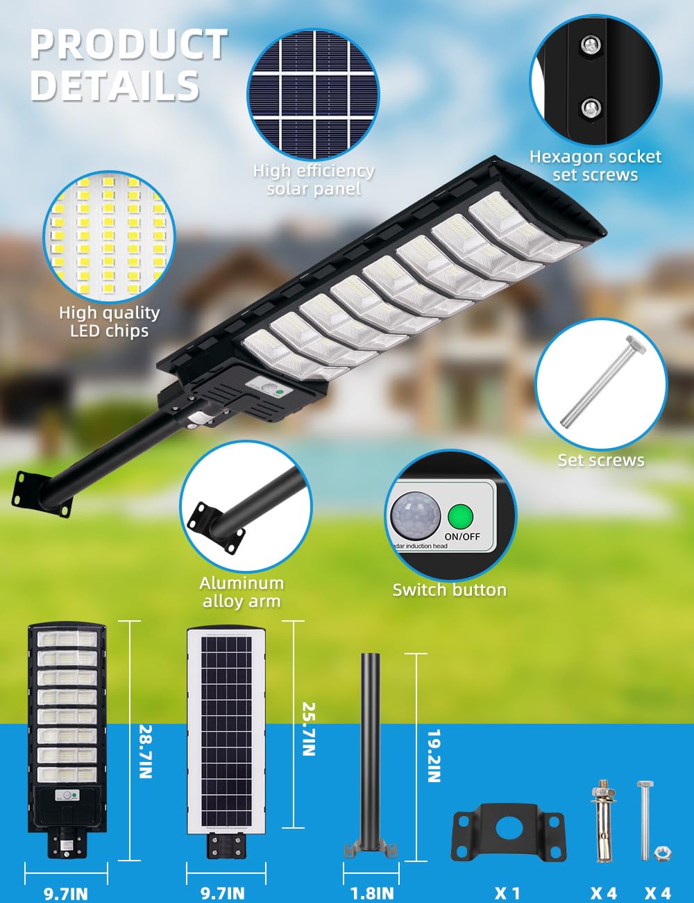 Sararoom 800W Solar Street Lights Outdoor Waterproof,16000 LM Dusk to Dawn Solar Flood Light with Remote Motion Sensor,Dimmable LED Street Light for Parking Lot, Yard, etc( 4 Pack )