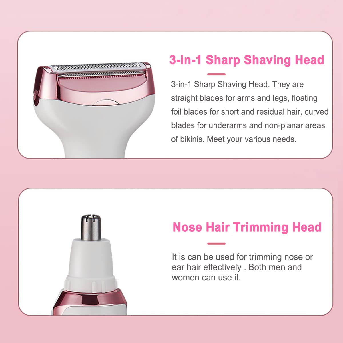 Electric Razor for Women,Hair Trimmer for Face Nose Eyebrow Beard Mustache Arm Leg Armpit Bikini,Painless Rechargeable Portable 4 in 1 Womens Body Shavers Set