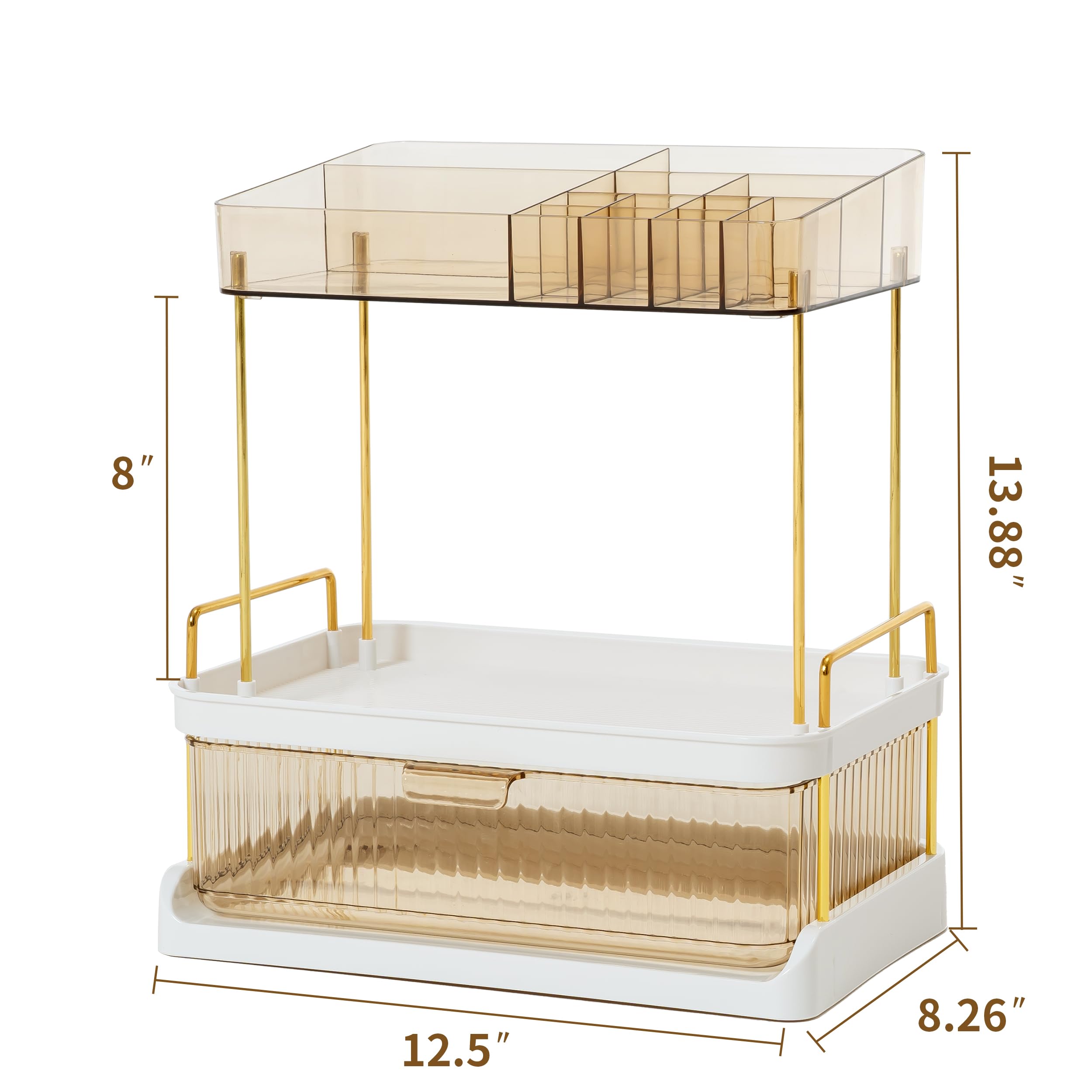 Citylife 2-Tier Bathroom Counter Organizer, Multi-Purpose Makeup Organizer Countertop, Skincare Organizers, Exquisite Vanity Organizer, Amber