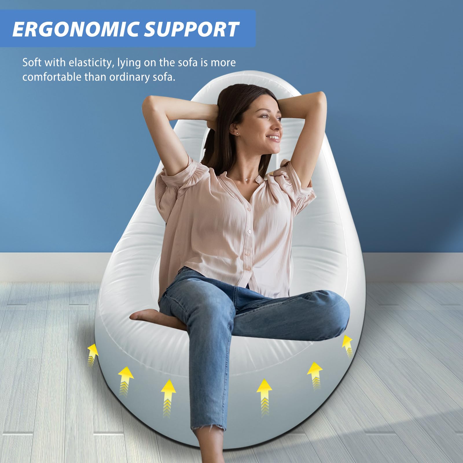 Ccinnoe LED Light Air Sofa with Ottoman, Indoor/Outdoor LED Inflatable Chair, Big Size Brow Up Illuminated Sofa, Lazy Couch with LED Lights and Ottoman for Party, Yard, Indoor Rooms