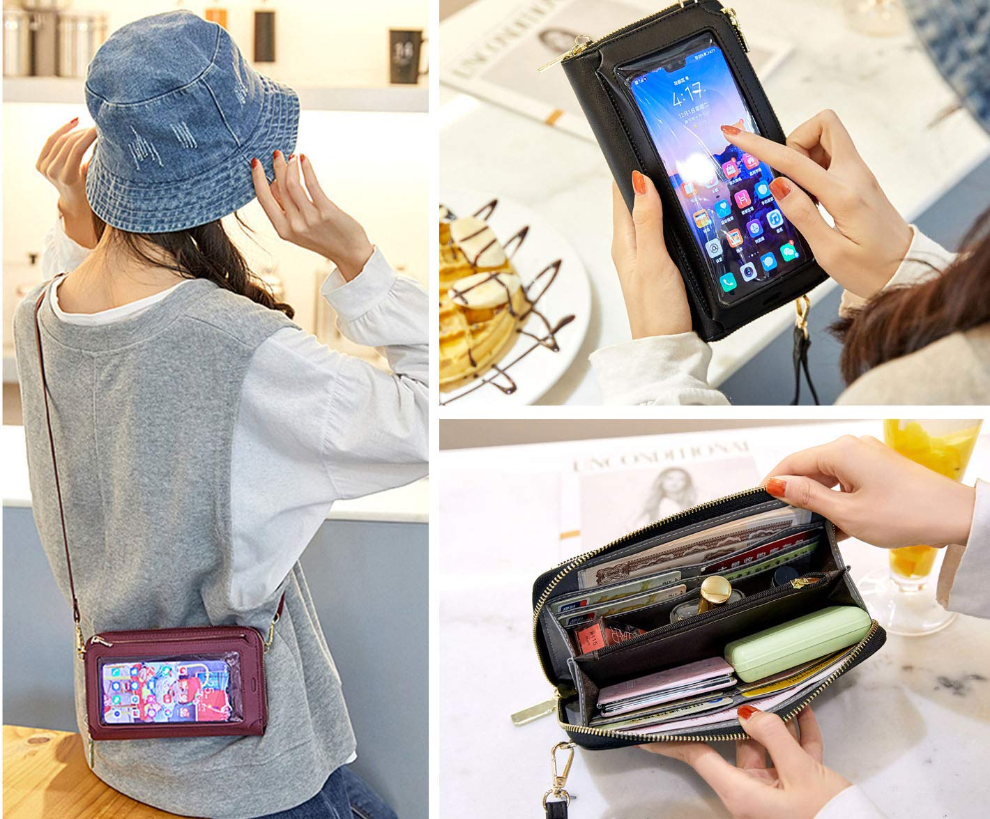 Formva Touch Screen Crossbody Phone Bag, Mini Shoulder Handbags RFID Blocking Wallet Cellphone Purse with Strap and Credit Card Slots (Black)