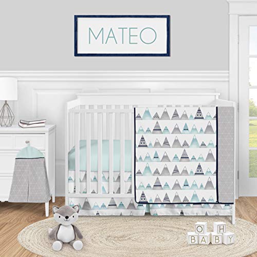Sweet Jojo Designs Watercolor Mountains Foldable Fabric Storage Cube Bins Boxes Organizer Toys Kids Baby Childrens - Set of 2 - Navy Blue, Aqua and Grey Aztec