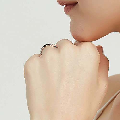 BERRICLE Sterling Silver Woven Wedding Rings Curved Band for Women, Rhodium Plated Size 6